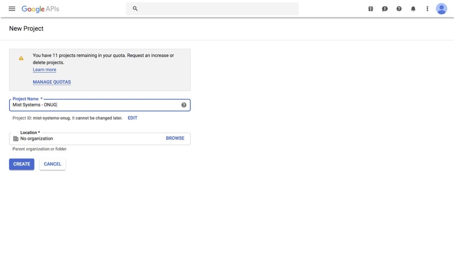 Create Google API Key :: Mist REST API Class